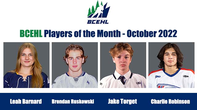 BCEHL PLAYERS OF THE MONTH - OCTOBER 2022 | BC Hockey